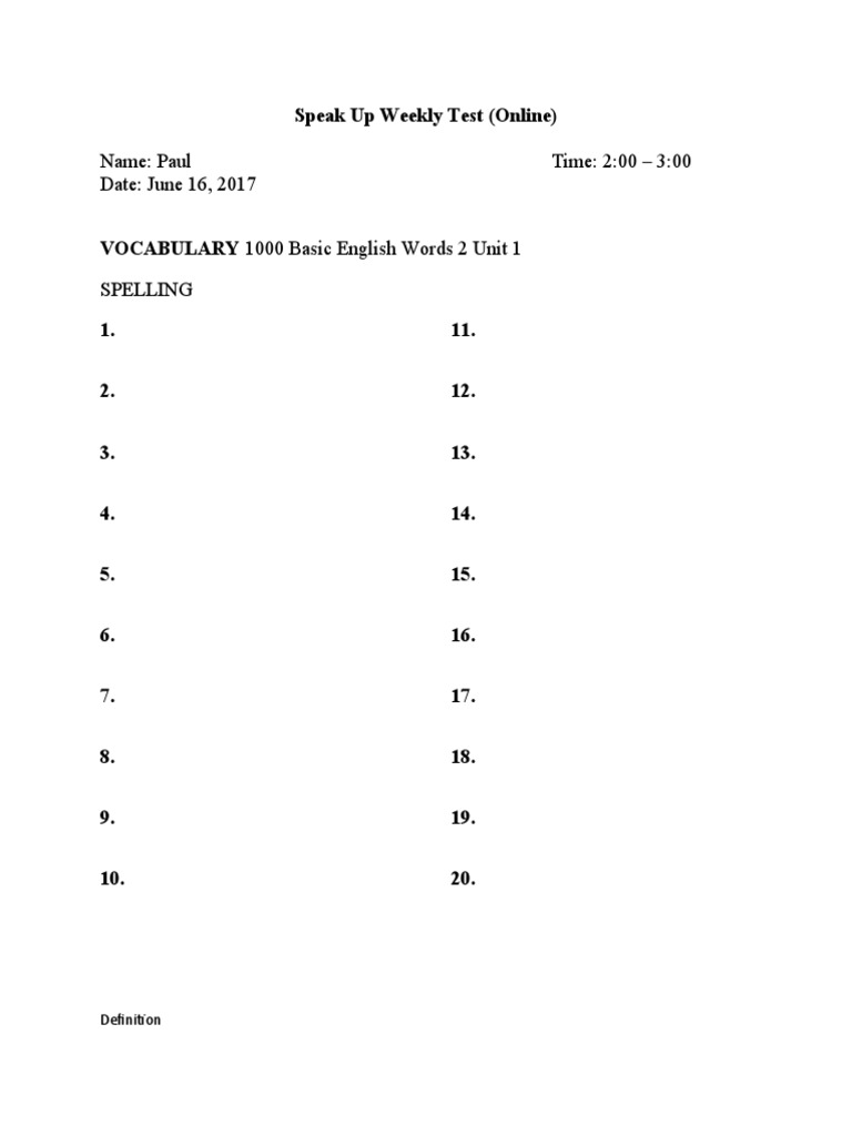 1000 Basic English Words 2 Unit 1 | PDF | Linguistics