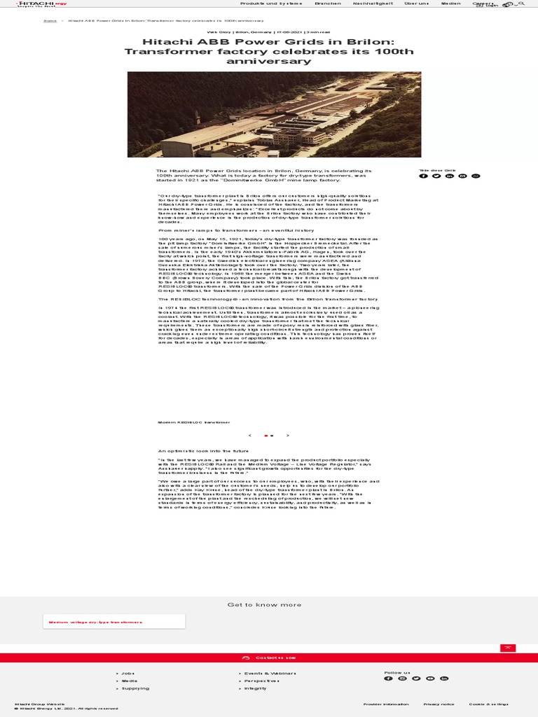 Hitachi ABB Power Grids in Brilon - Transformer Factory Celebrates Its ...