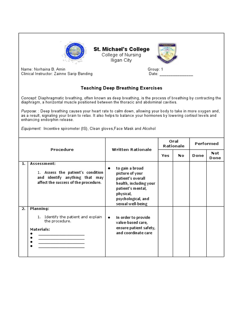 Deep Breathing Checklist | PDF | Breathing | Respiratory Tract