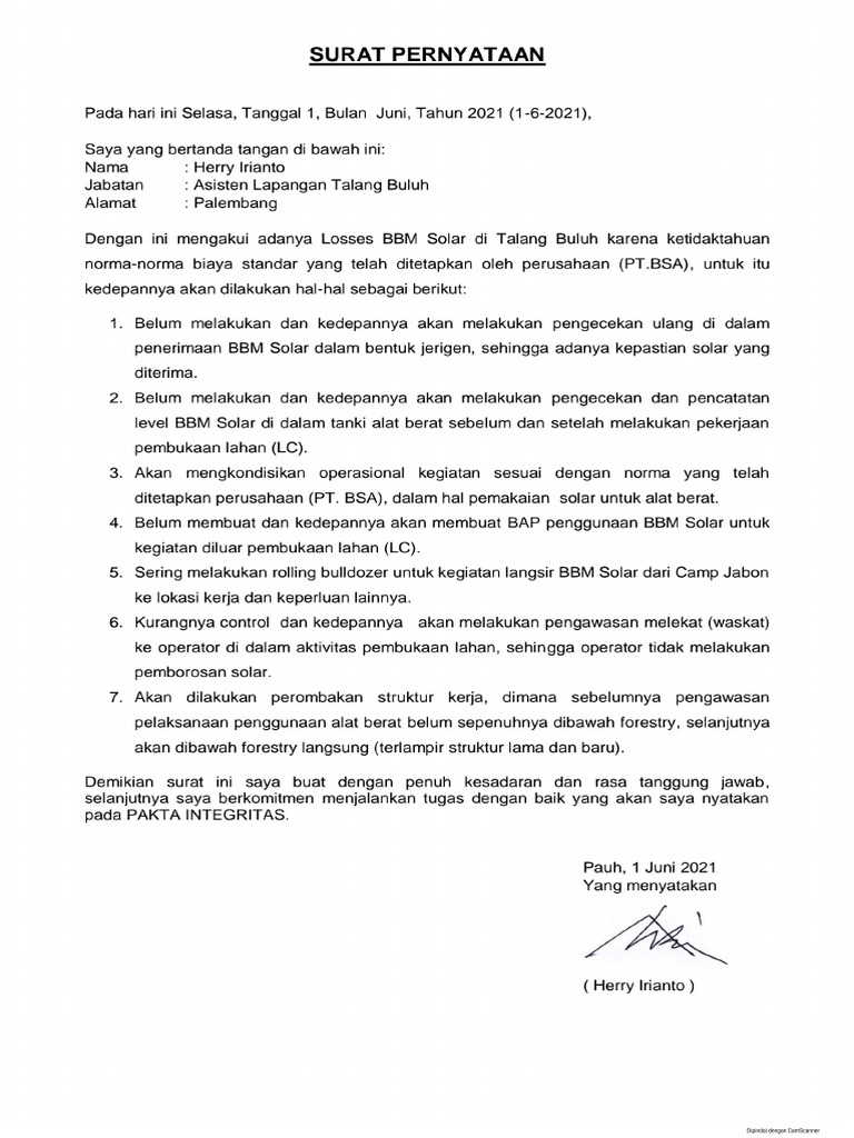 Surat Pernyataan Revisi | PDF