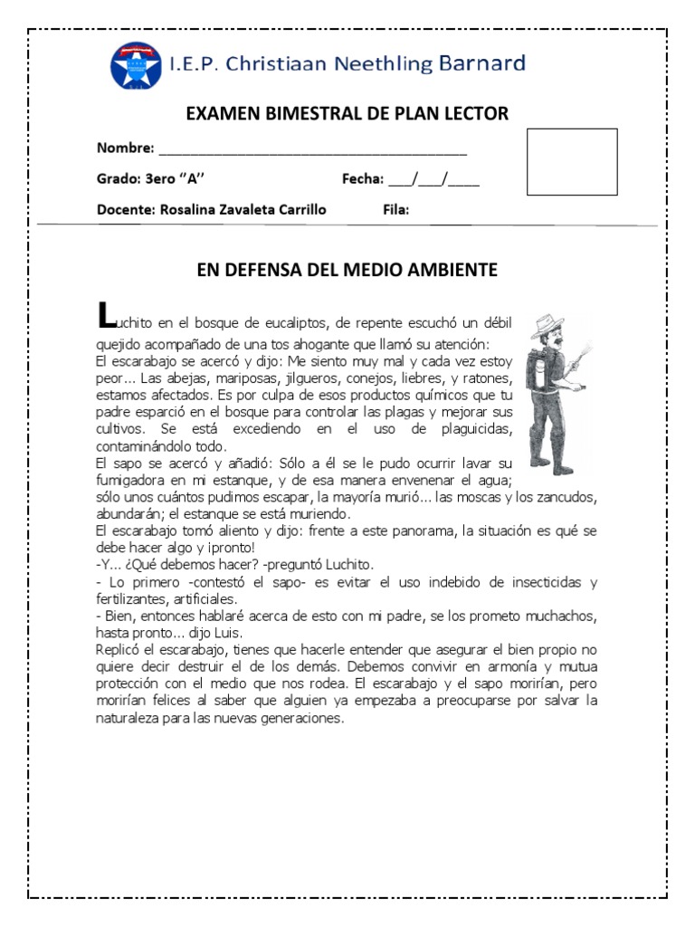 Examen de Plan Lector 3ero A | PDF