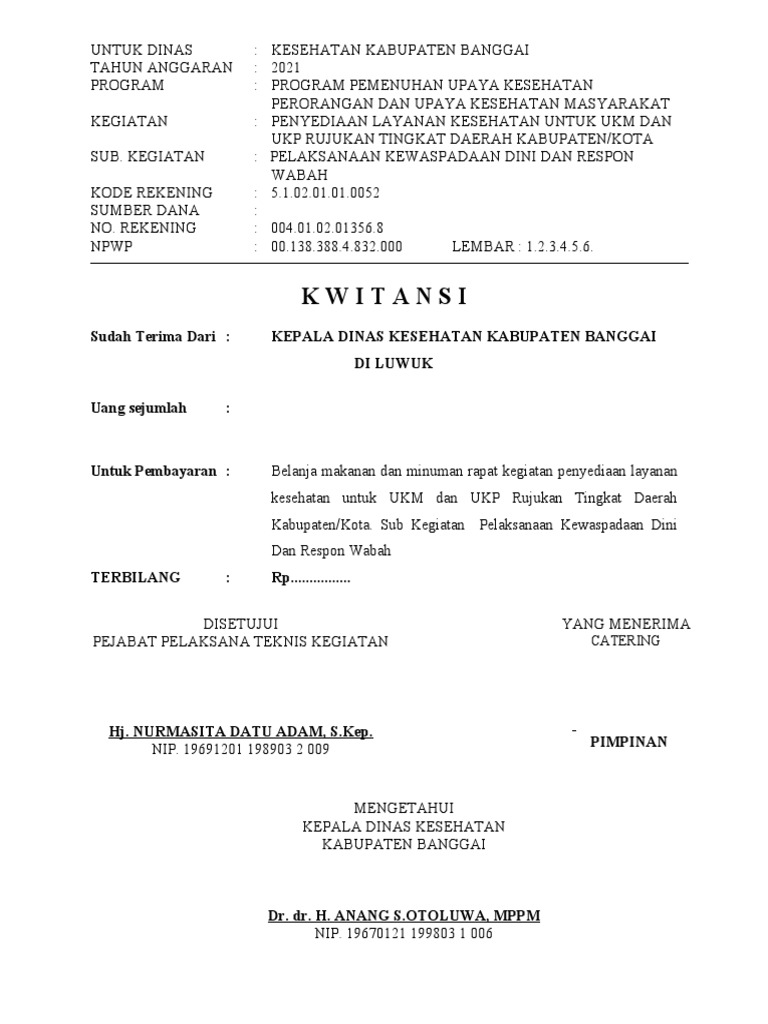 Kwitansi Makan Minum Puskesmas | PDF | Pengelolaan Keuangan & Uang