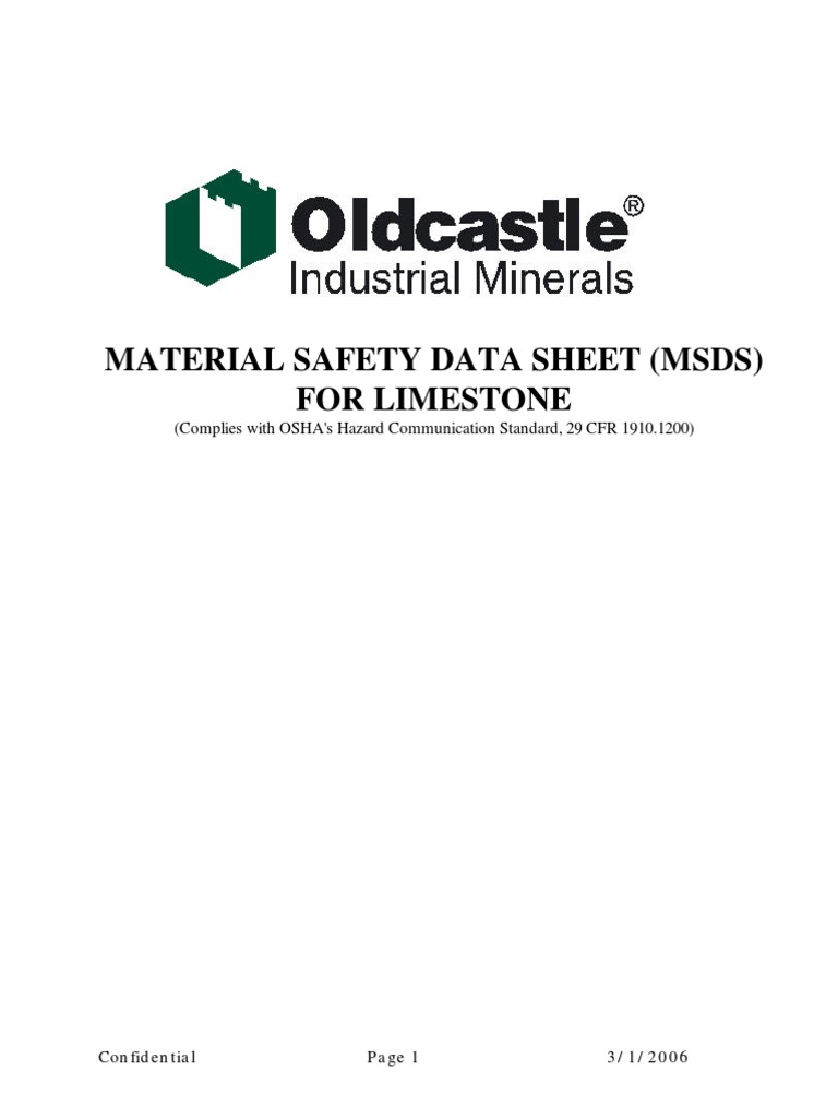 Material Safety Data Sheet (MSDS) For Limestone: (Complies With OSHA's ...