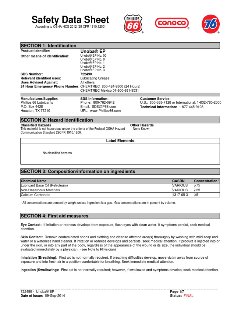 Safety Data Sheet: SECTION 1: Identification Unoba® EP | PDF ...