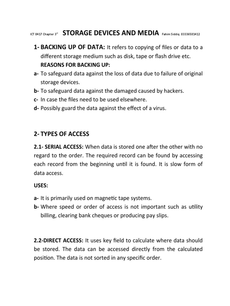 3rd Chapter Notes ICT 0417 | PDF | Computer Data Storage | Backup