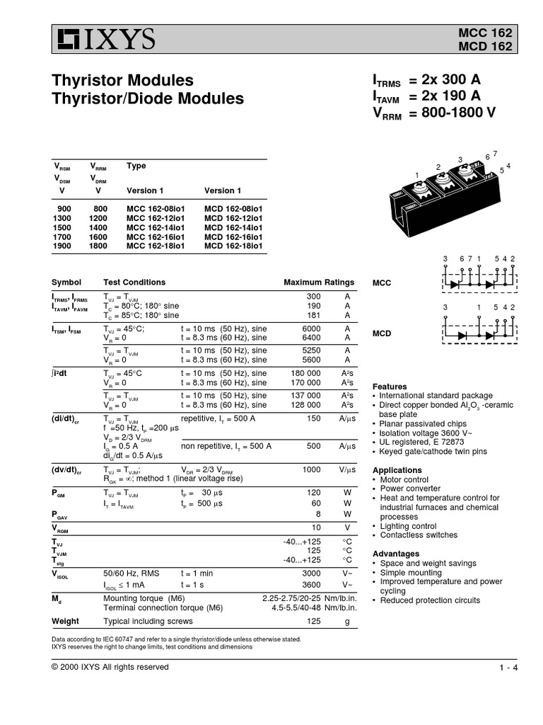 Thyristor Modules Thyristor/Diode Modules: I 2x 300 A I 2x 190 A V 800 ...