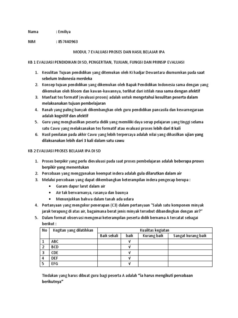 Rangkuman Modul 7 Evaluasi Proses Dan Hasil Belajar Ipa | PDF