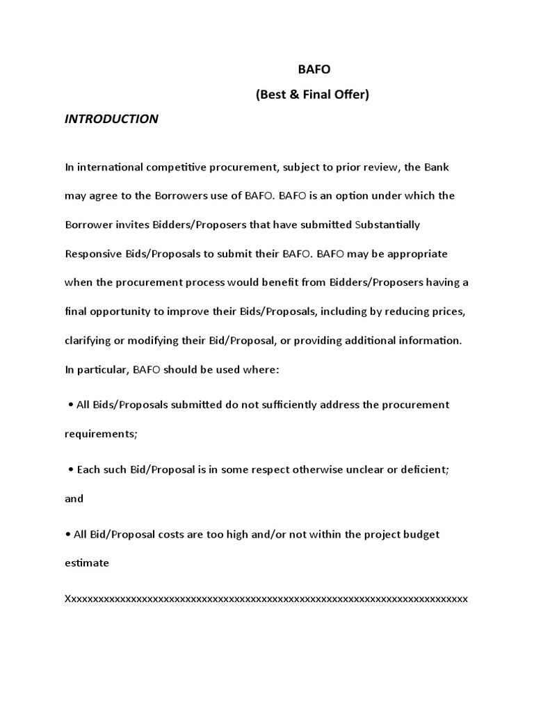 Bafo (Best & Final Offer) | PDF | Procurement | Request For Proposal