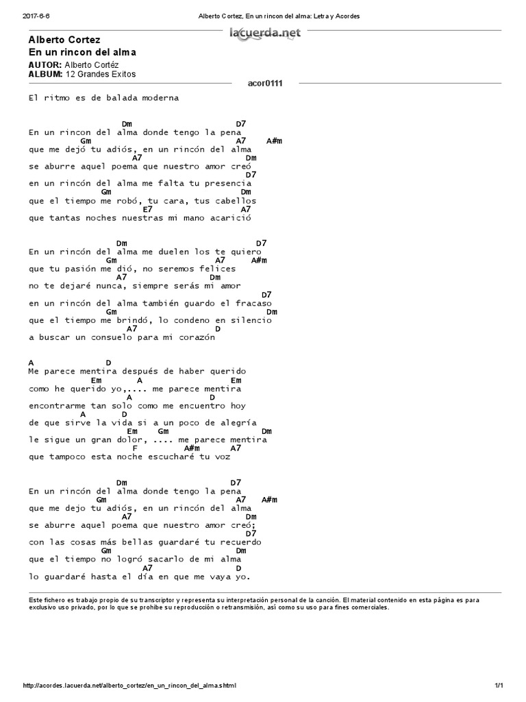 Alberto Cortez, en Un Rincon Del Alma - Letra y Acordes | PDF | Álbumes ...