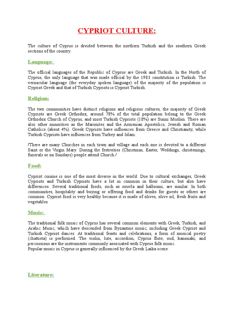 Cypriot Culture: Languages, Religions and Traditions | PDF | Cyprus ...