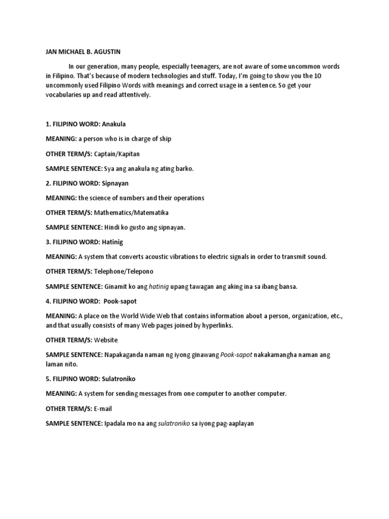 10 Uncommon Filipino Words Explained | PDF