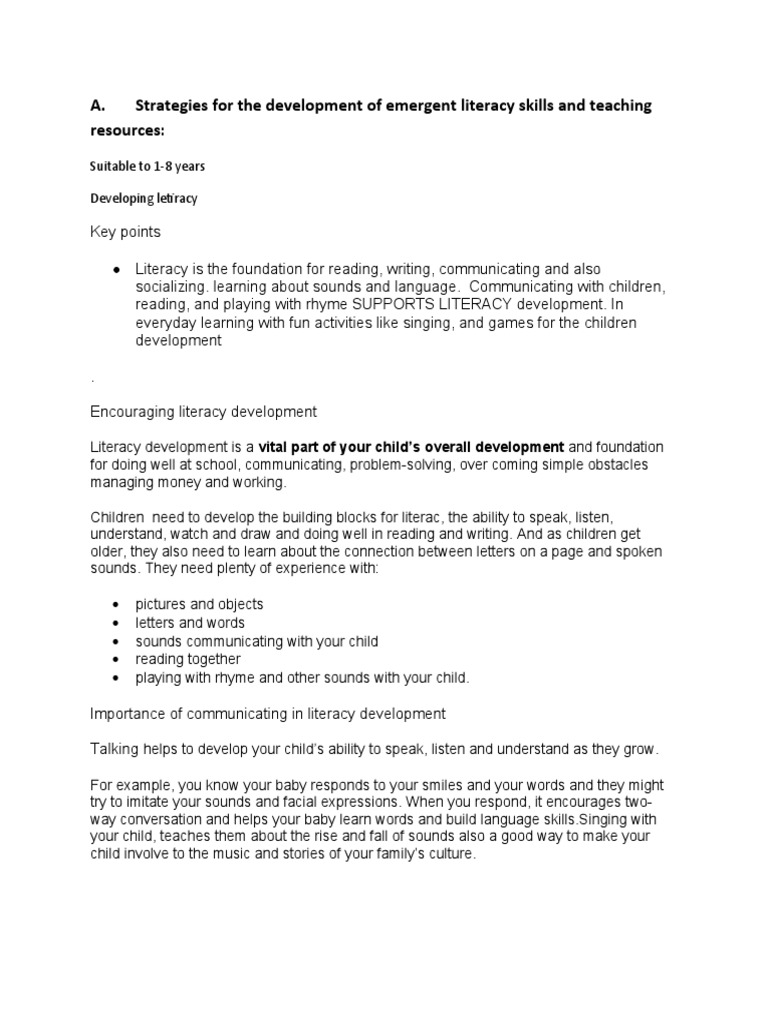 A. Strategies For The Development of Emergent Literacy Skills and ...