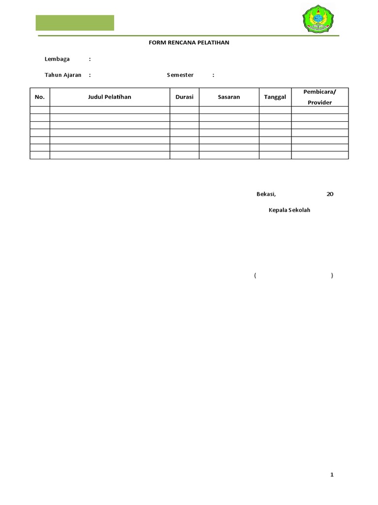 Form Rencana Pelatihan | PDF