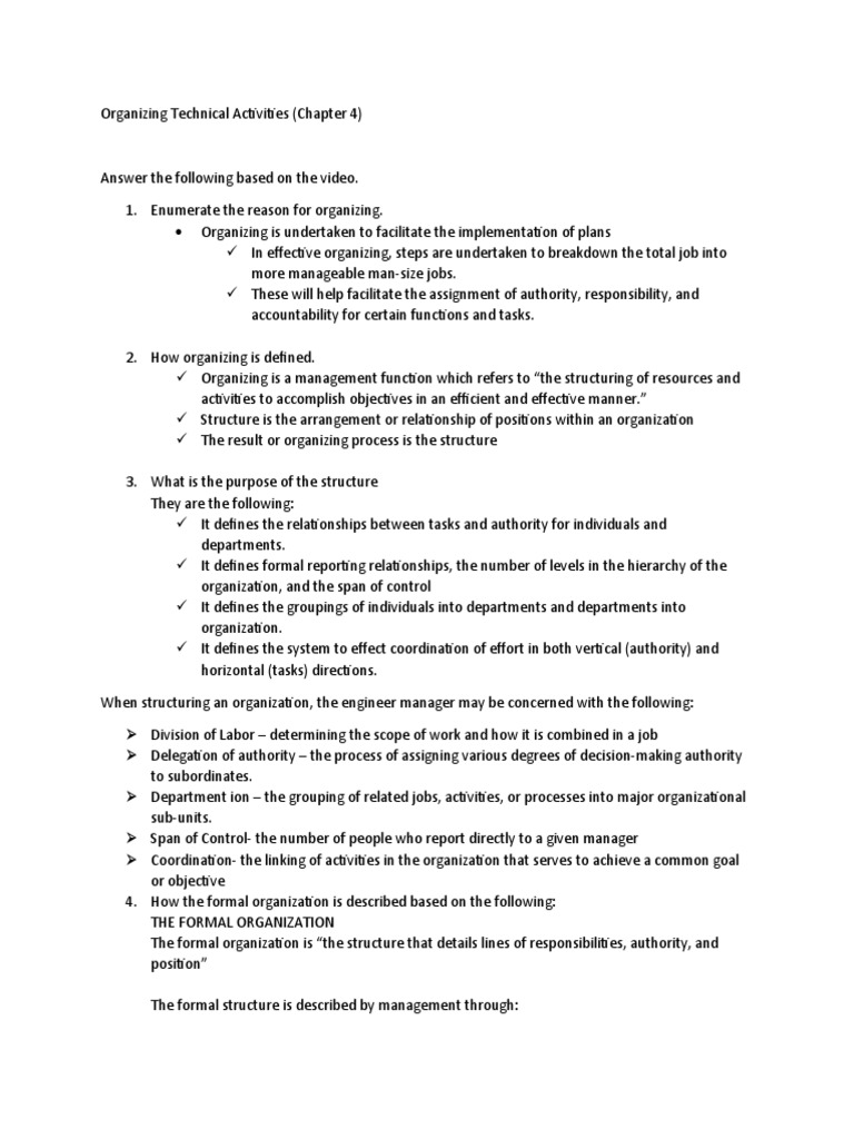 Organizing Technical Activities Overview | PDF | Organizational ...