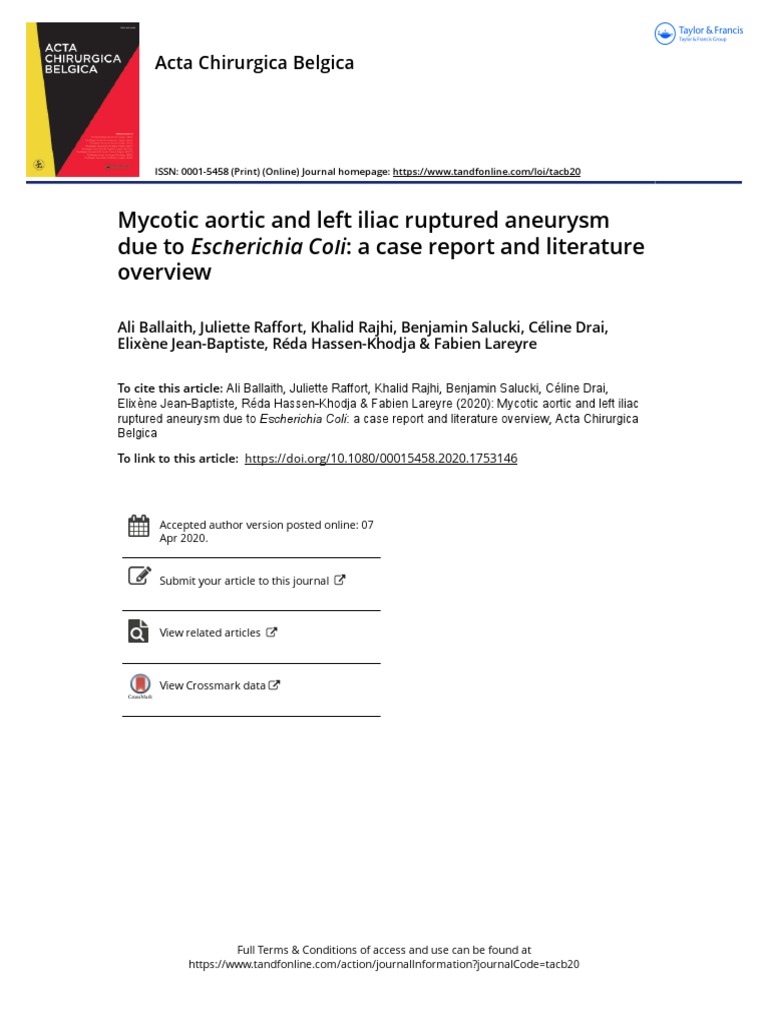 Mycotic Aortic and Left Iliac Ruptured Aneurysm Due To E.coli | PDF ...