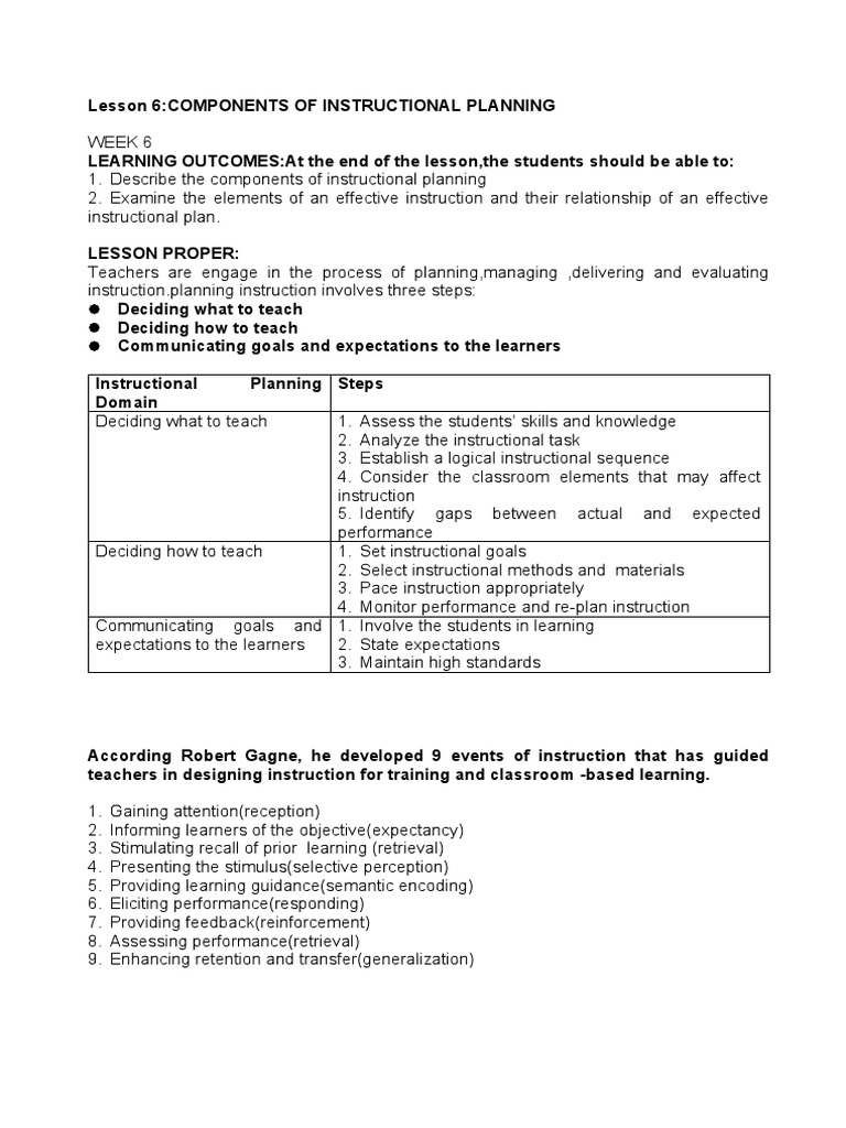 Components of Instructional Planning | PDF | Educational Assessment ...
