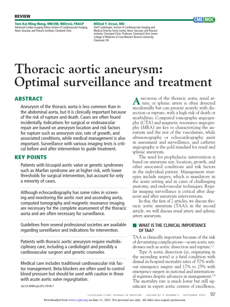 Thoracic Aortic Aneurysm - Optimal Surveillance and Treatment | PDF | Interventional Radiology ...