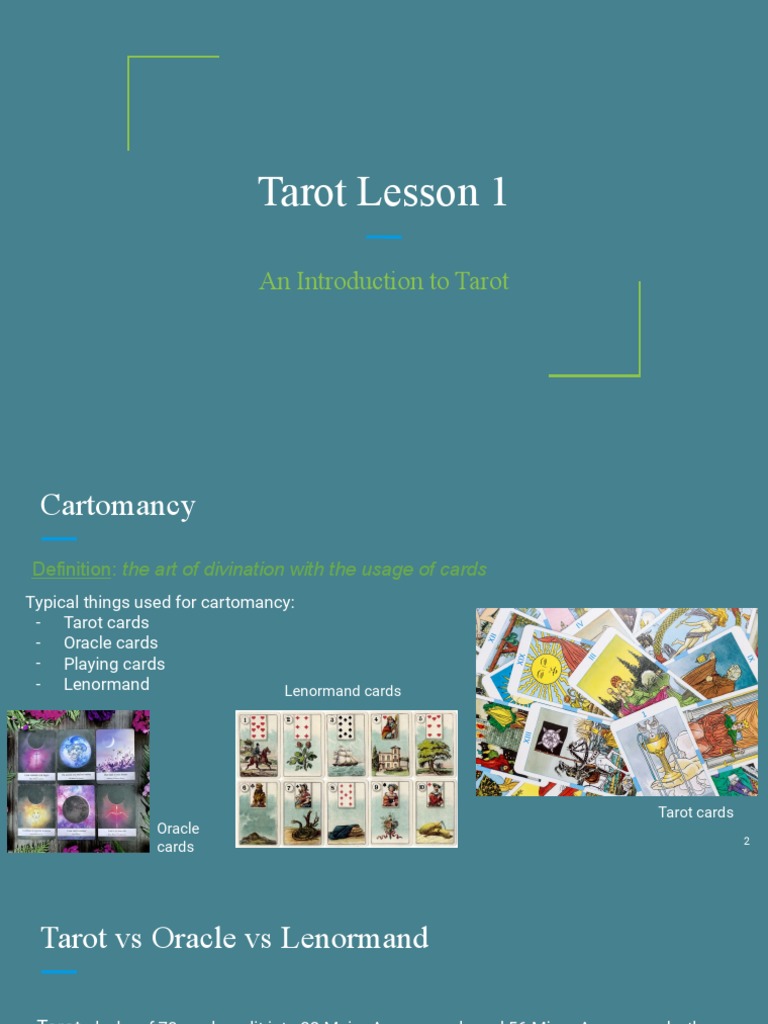 Tarot Lesson 1: An Introduction To Tarot | PDF | Playing Cards | Major ...