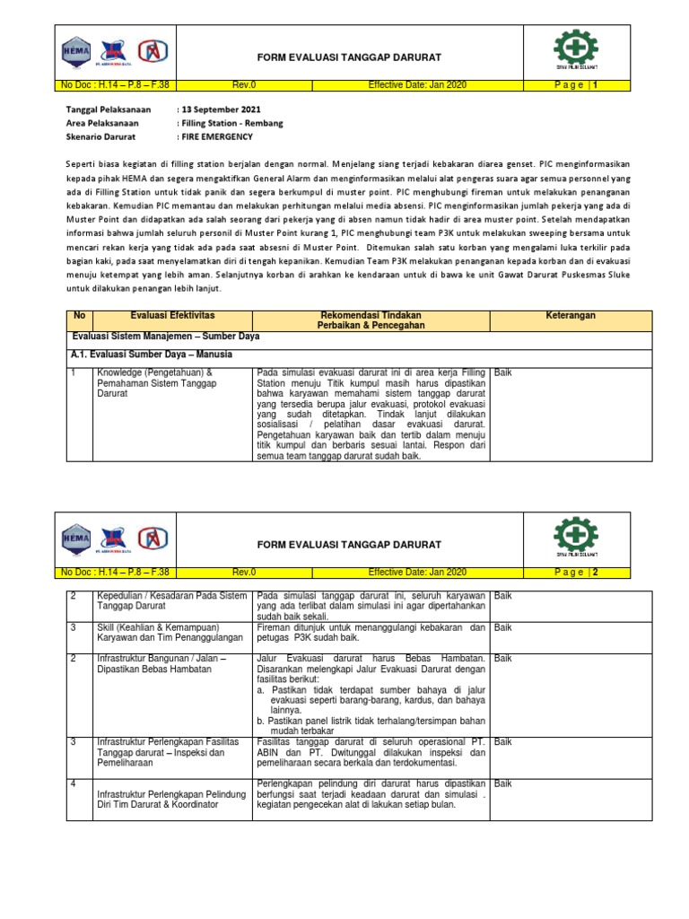 Form Evaluasi Tanggap Darurat Fire Emergency | PDF