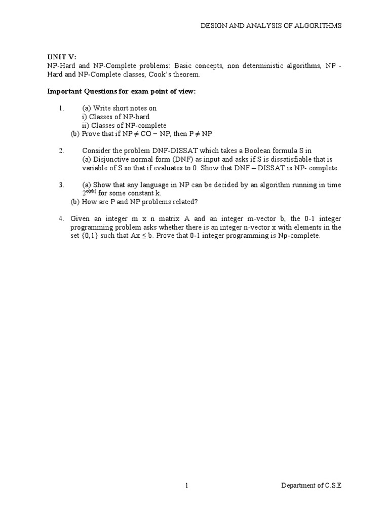 Unit V:: Design and Analysis of Algorithms | PDF | Time Complexity | Computational Complexity Theory