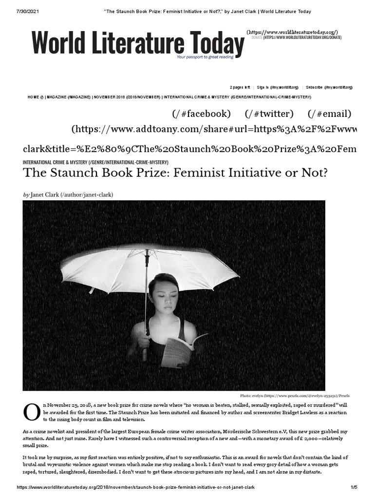 "The Staunch Book Prize - Feminist Initiative or Not - ," by Janet ...