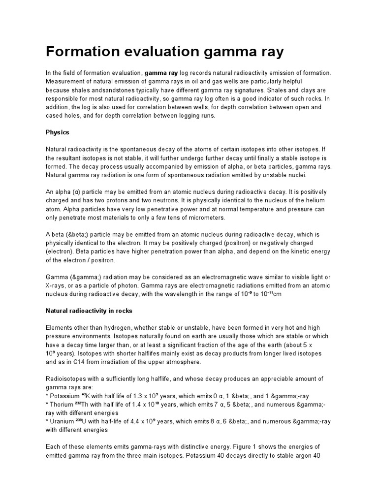 Formation Evaluation Gamma Ray | PDF | Radioactive Decay | Gamma Ray