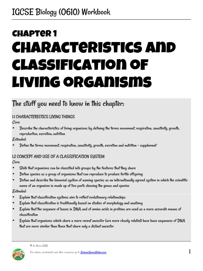 Characteristics and Classification of Living Organisms: IGCSE Biology ...