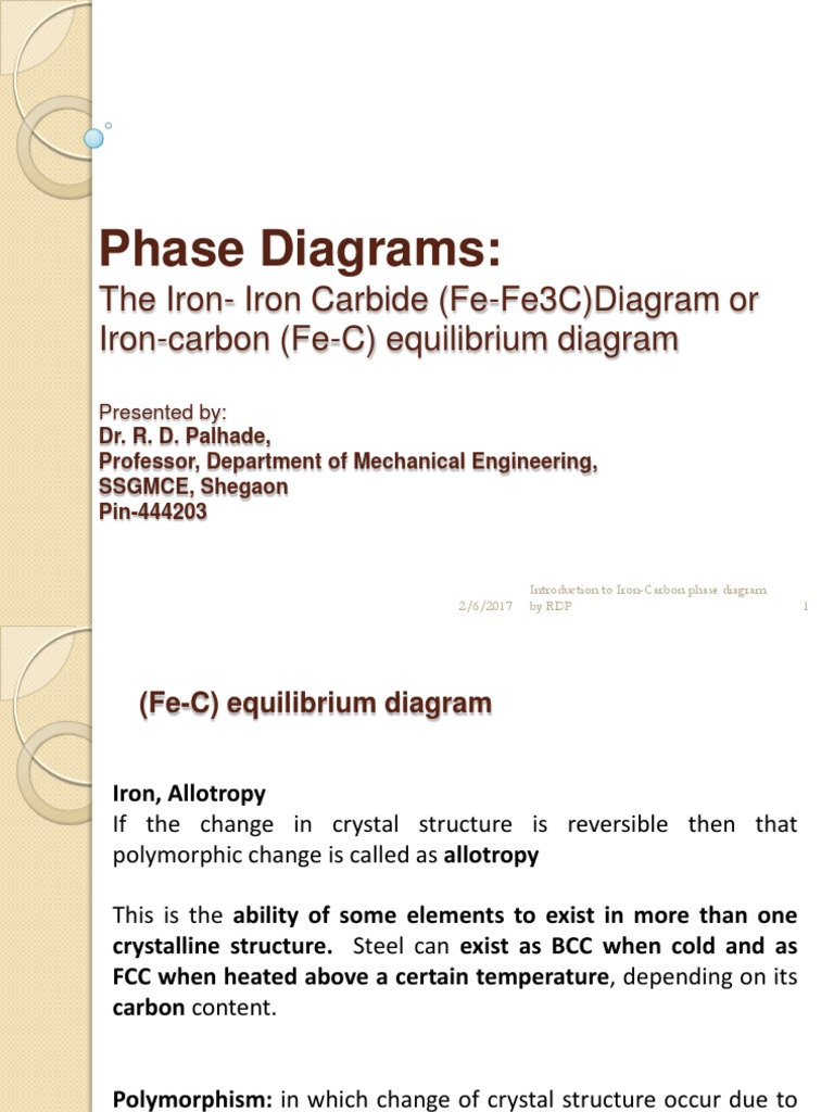 Phase Diagrams:: The Iron-Iron Carbide (Fe-Fe3C) Diagram or Iron-Carbon (Fe-C) Equilibrium ...