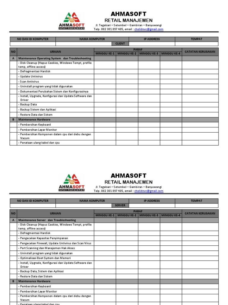 Checklist Perawatan Komputer dan Jaringan | PDF