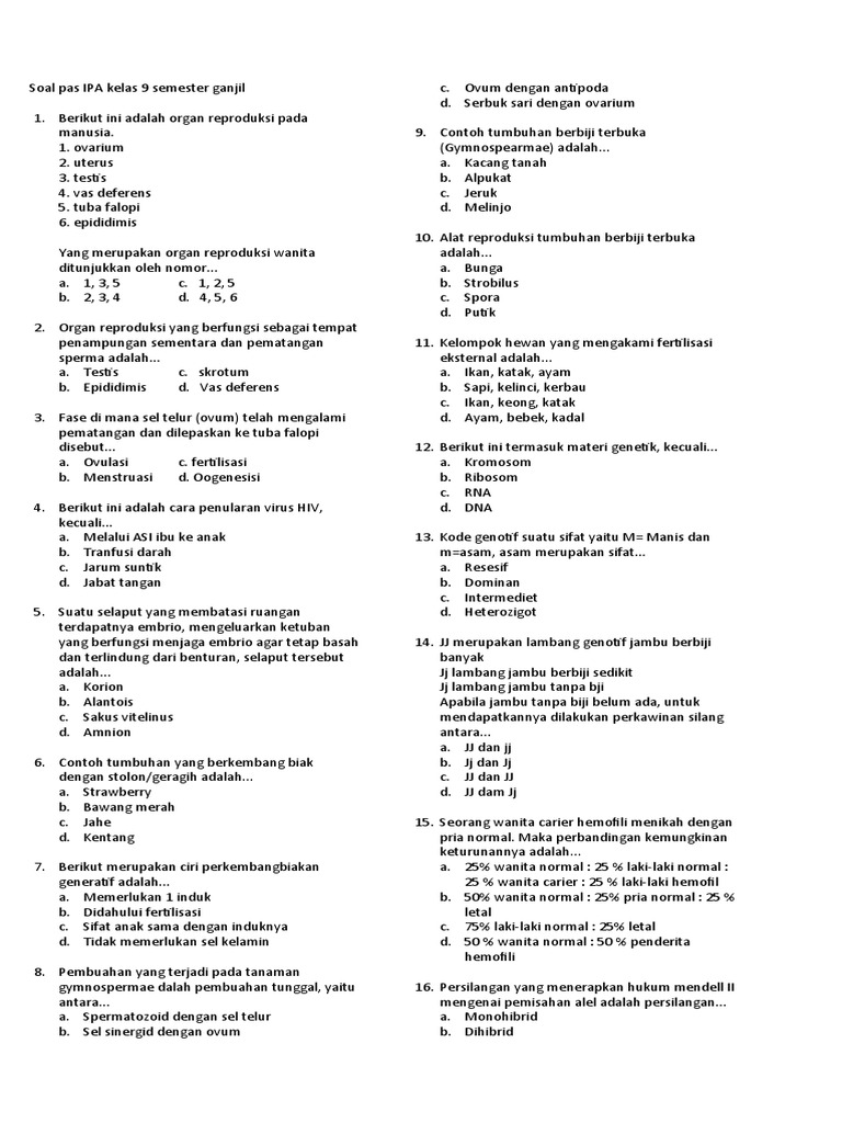 Soal Pas IPA Kelas 9 Semester Ganjil | PDF