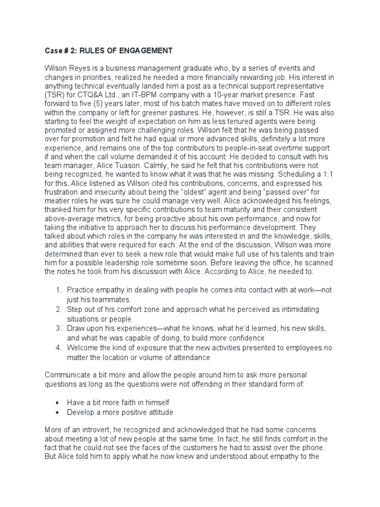 Case # 2: Rules of Engagement | PDF | Empathy | Leadership