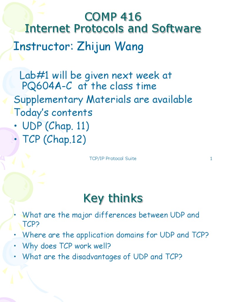 COMP 416 Internet Protocols and Software: Instructor: Zhijun Wang | PDF ...