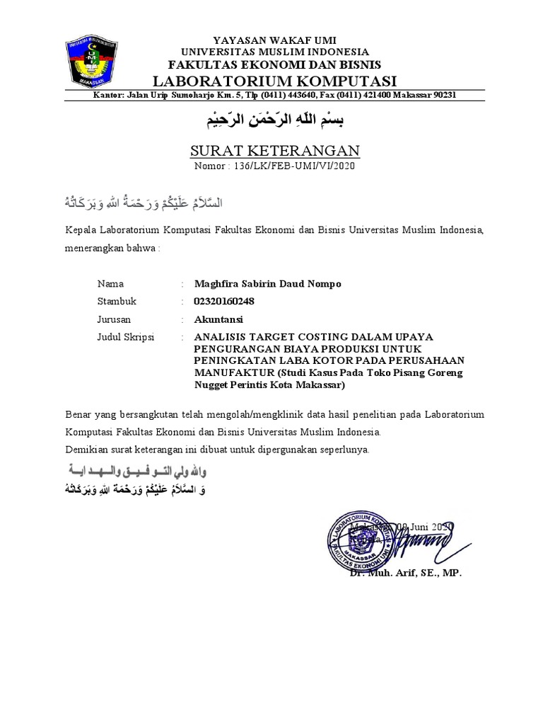 Surat Keterangan Lab | PDF