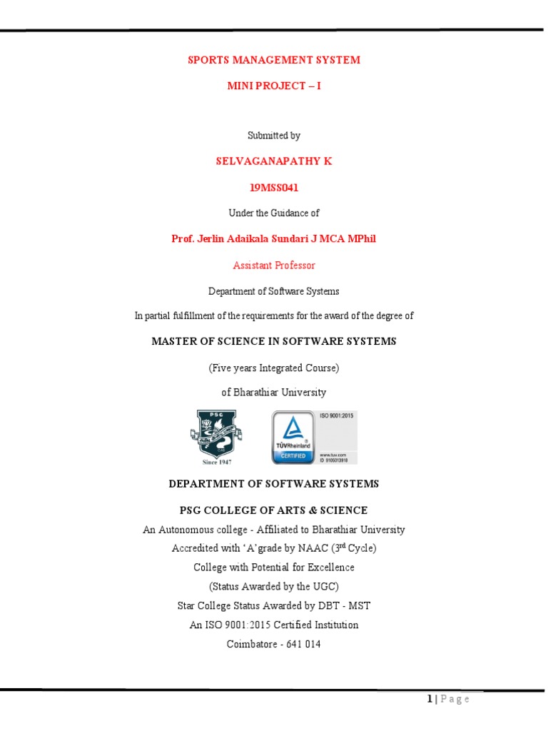 Sports Management System Mini Project - I: Submitted by | PDF | Php ...