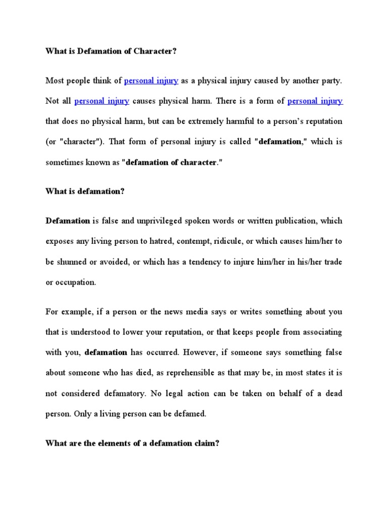 What Is Defamation of Character | PDF | Defamation | Justice