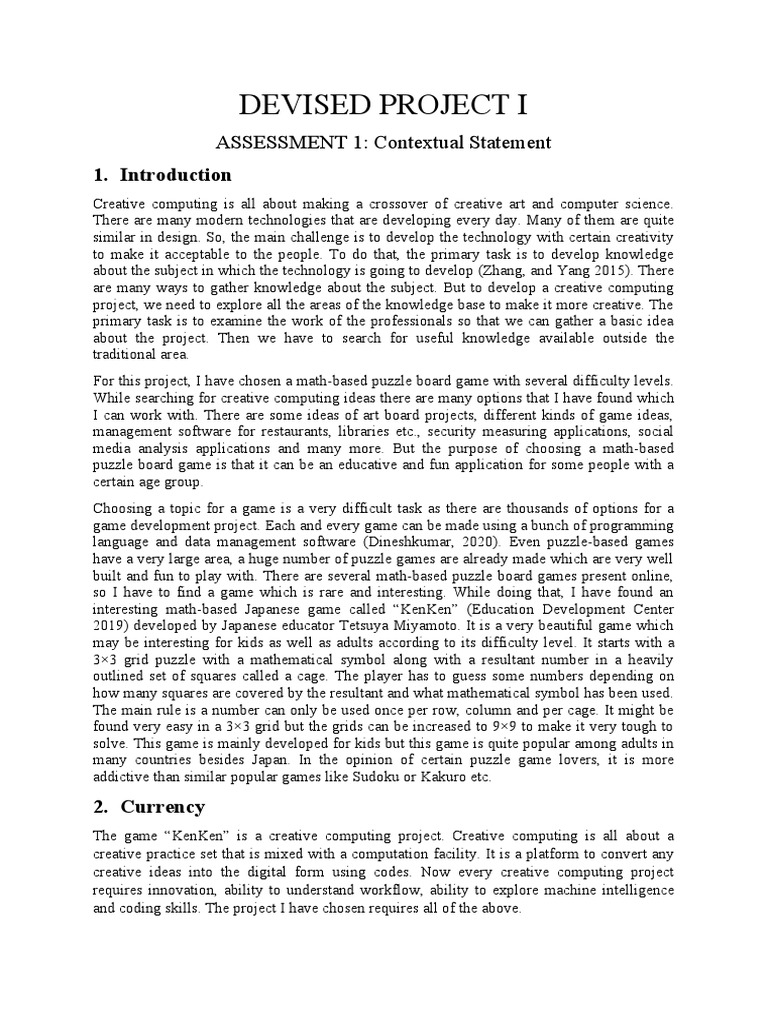 Devised Project I: ASSESSMENT 1: Contextual Statement | PDF | Creativity | Computing