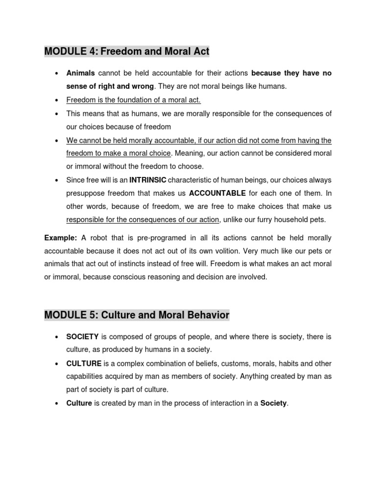 Freedom and Moral Act: Sense of Right and Wrong. They Are Not Moral ...