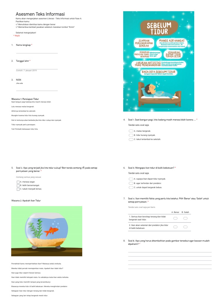 Literasi Fase A (Kelas 1 2SD) Teks Informasi SOAL | PDF