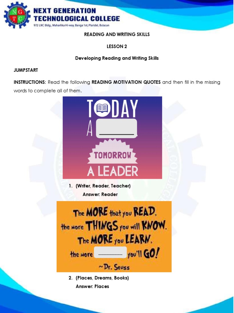 Raws Lesson2 | PDF | Speed Reading | Education Theory