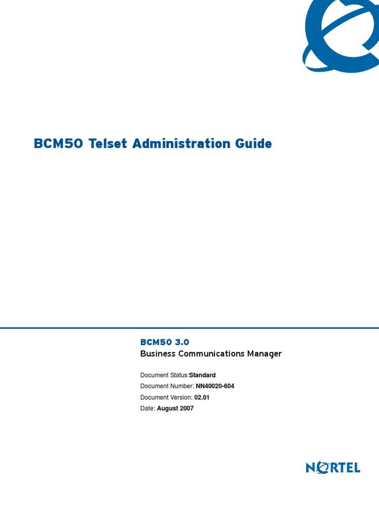 BCM50 Telset Administration Guide: Business Communications Manager ...