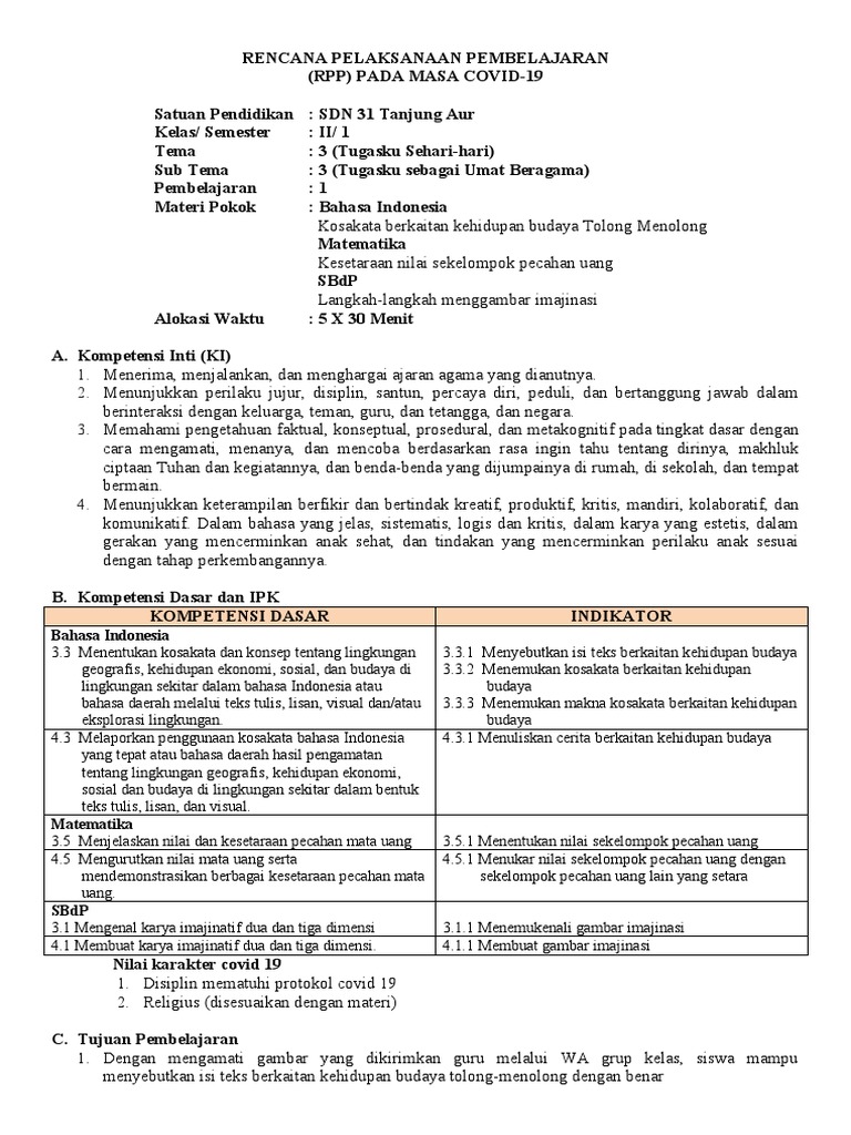 RPP Tema 3 Subtema 3 | PDF