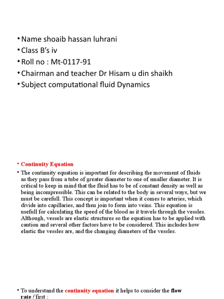 Understanding the Continuity Equation and its Applications to Fluid ...