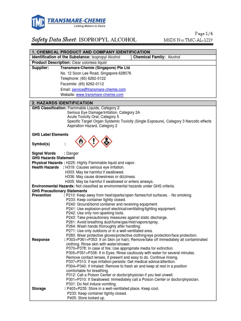 Isopropyl Alcohol (Ipa) Safety Datasheet | PDF | Toxicity | Water