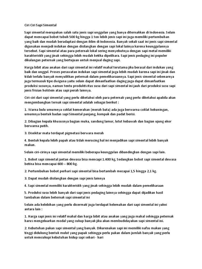 Ciri Ciri Sapi Simental | PDF