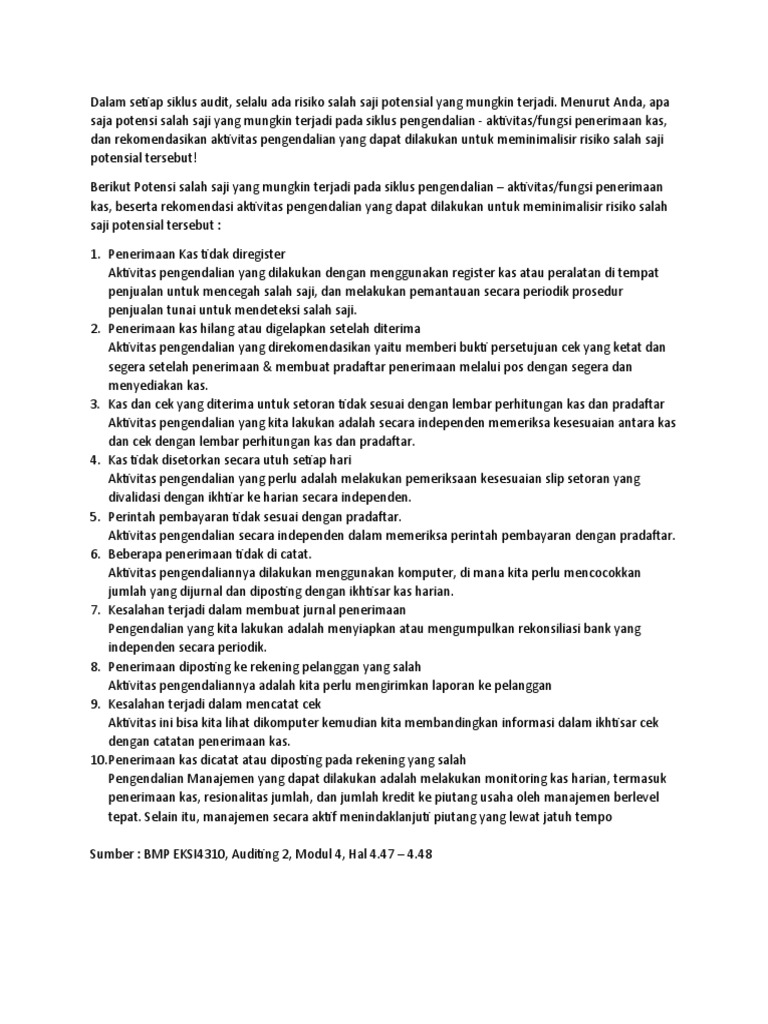 Auditing II Diskusi 3 | PDF | Pengelolaan Keuangan & Uang