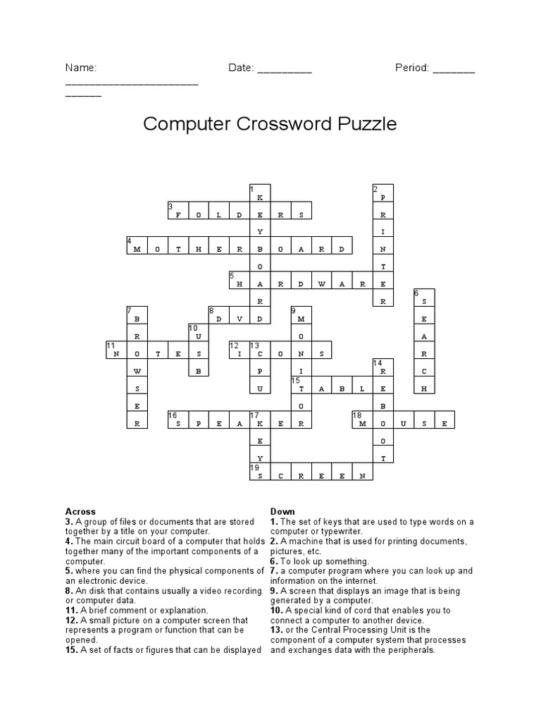 Computer Crossword Puzzle: Name: - Date: - Period | PDF | Computer ...