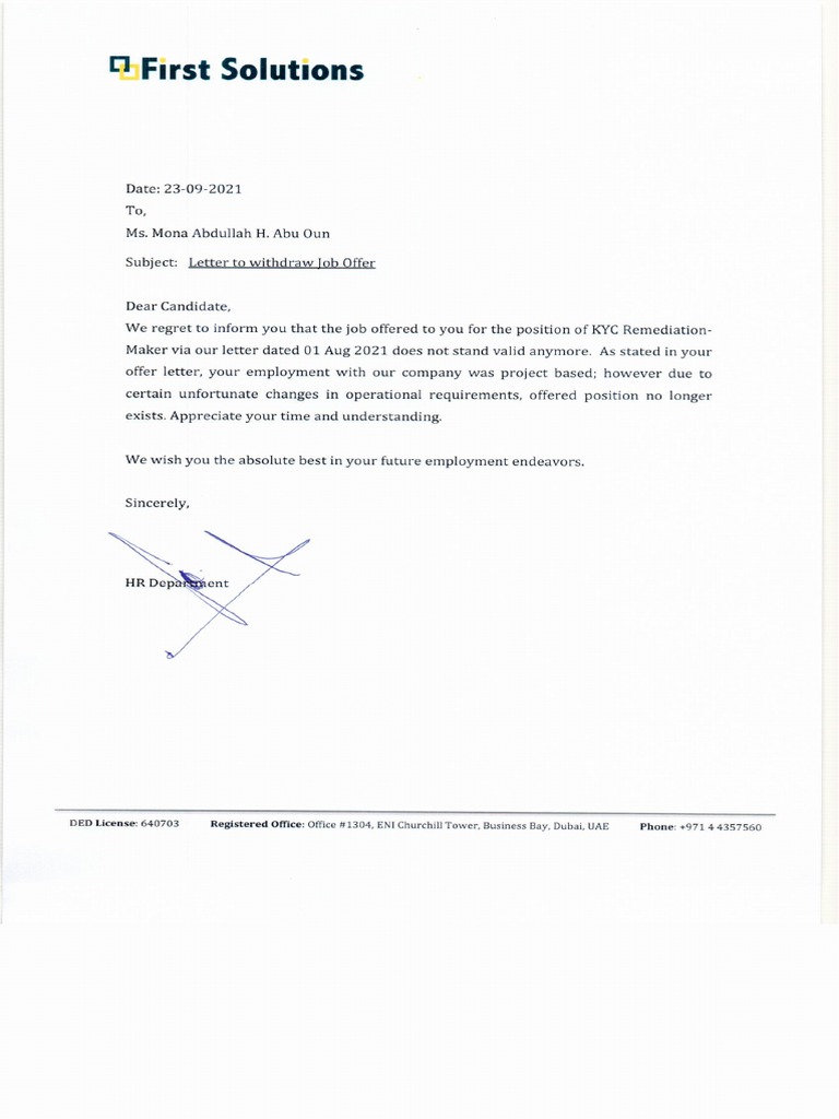 Format of Offer Revoke | PDF