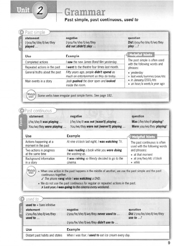 Unit 2 - Grammar - Past Simple, Past Continuous, Used To | PDF