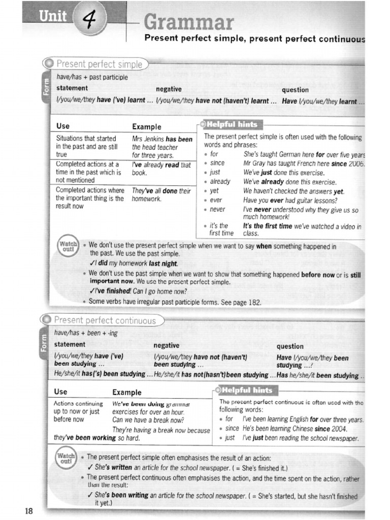 Unit 4 - Grammar - Present Perfect Simple, Present Perfect Continuous | PDF