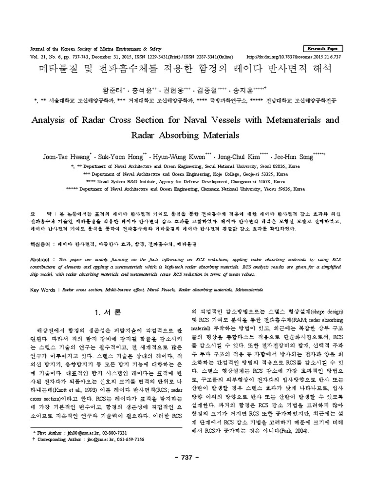 Analysis of Radar Cross Section For Naval Vessels With Metamaterials and Radar Absorbing ...